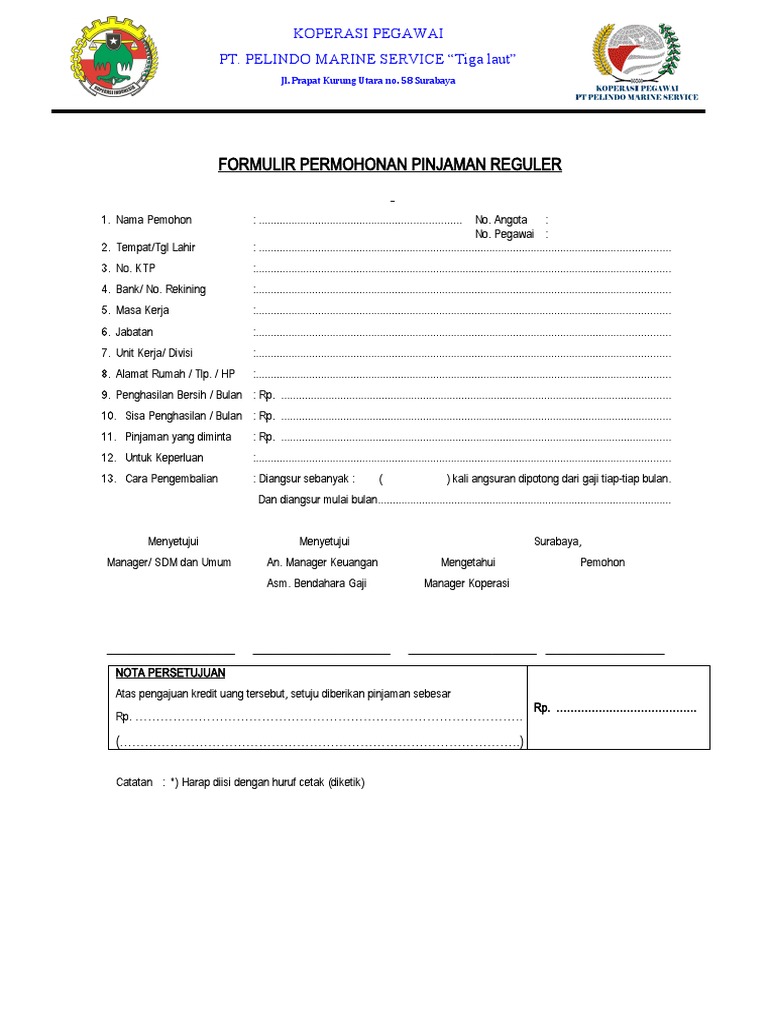 Formulir Pinjaman Koperasi Pegawai | PDF | Pengelolaan Keuangan & Uang