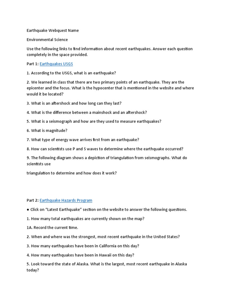 Earthquake Webquest | PDF | Earthquakes | Moment Magnitude Scale