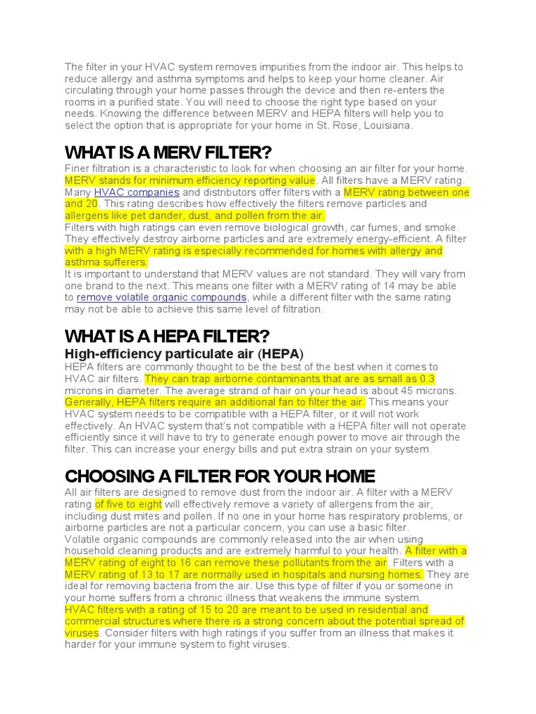 What Is A Merv Filter?: High-Efficiency Particulate Air (HEPA) | PDF ...