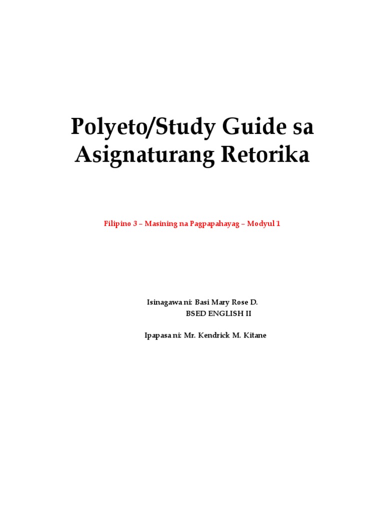 Polyeto o Study Guide Sa Asignaturang Retorika | PDF