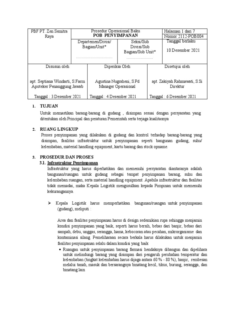 Prosedur Penyimpanan Barang PBF Zen Semitra | PDF