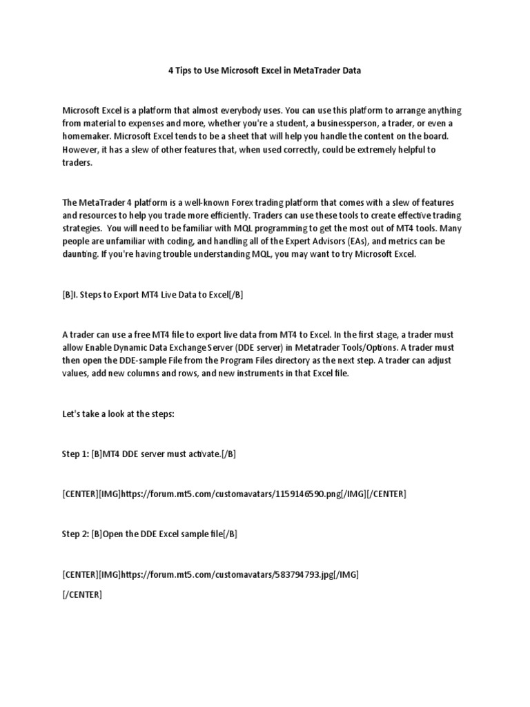 4 Tips To Use Microsoft Excel In Metatrader Data Pdf Microsoft