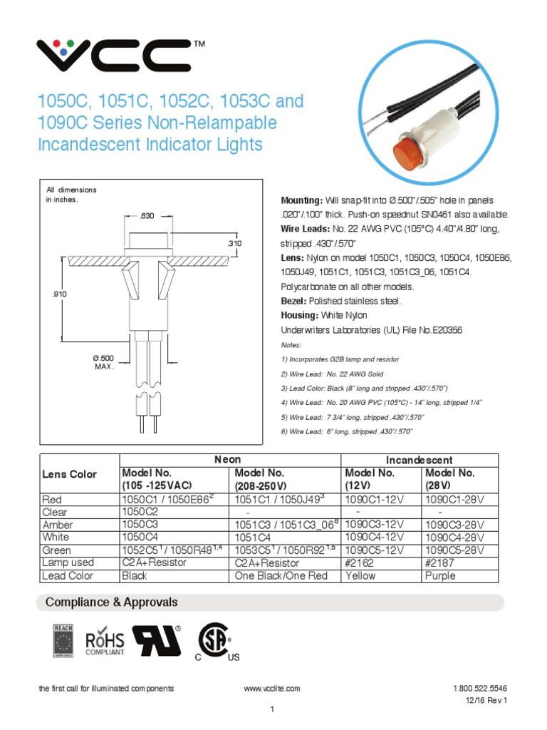 1050C, 1051C, 1052C, 1053C and 1090C Series Non-Relampable Incandescent ...
