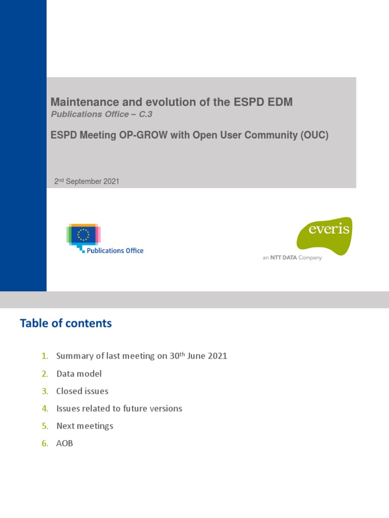 ESPD OUC Meetings 20210902 v1.0 | PDF | Identifier | Data Model