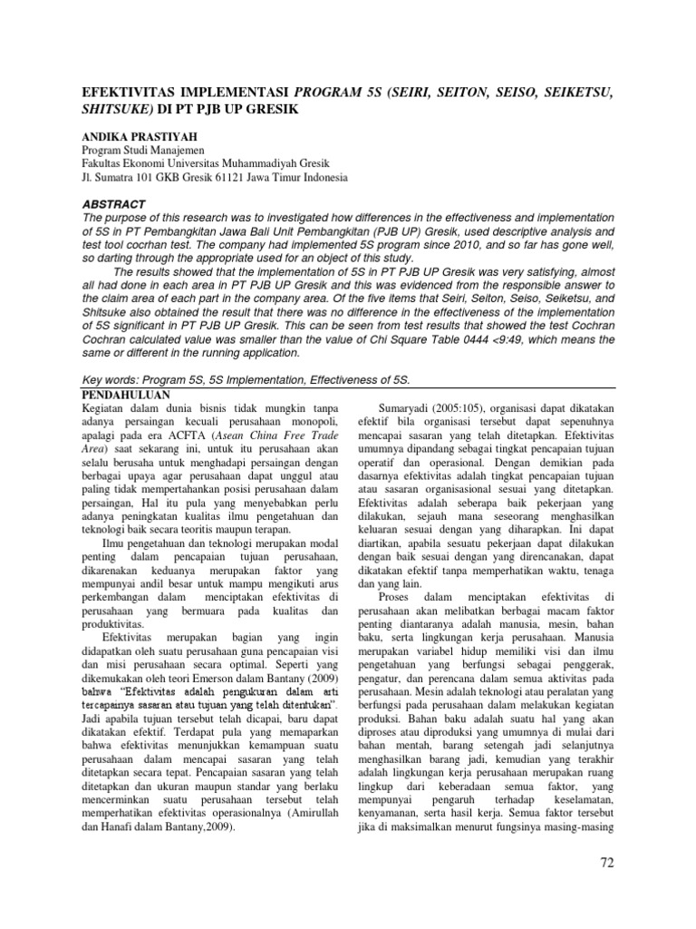 Efektivitas 5S di PT PJB Gresik | PDF