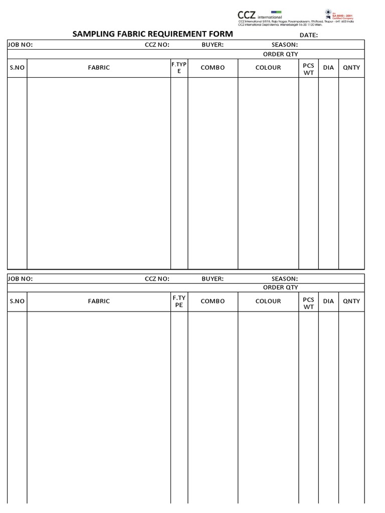 Sample Fabric Requirement Format | PDF