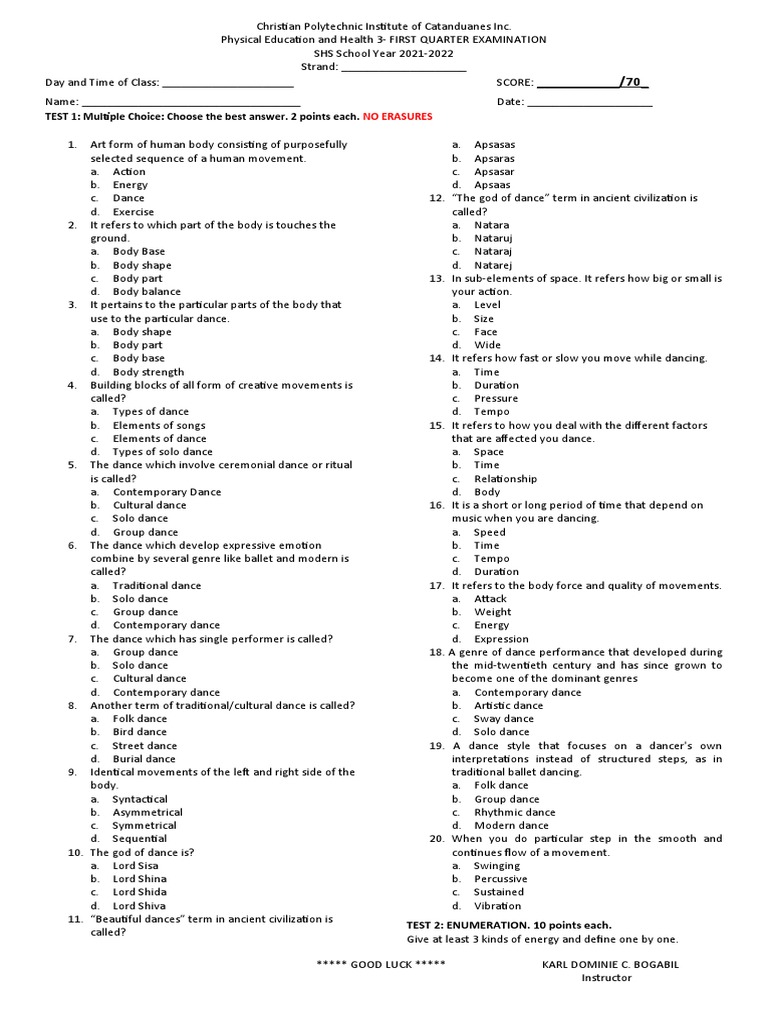 SHS 12 in PE3 1ST QUARTER | PDF | Dances | Performing Arts