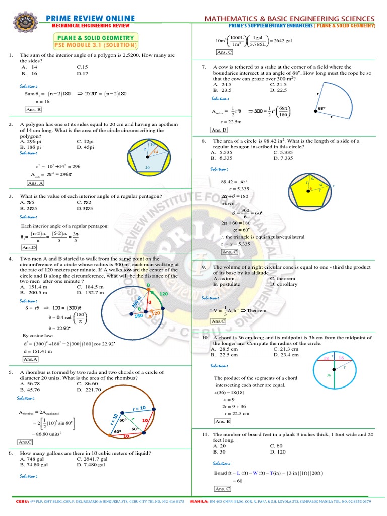 PLane and Solid Geom Homework Solutions | PDF | Area | Sphere