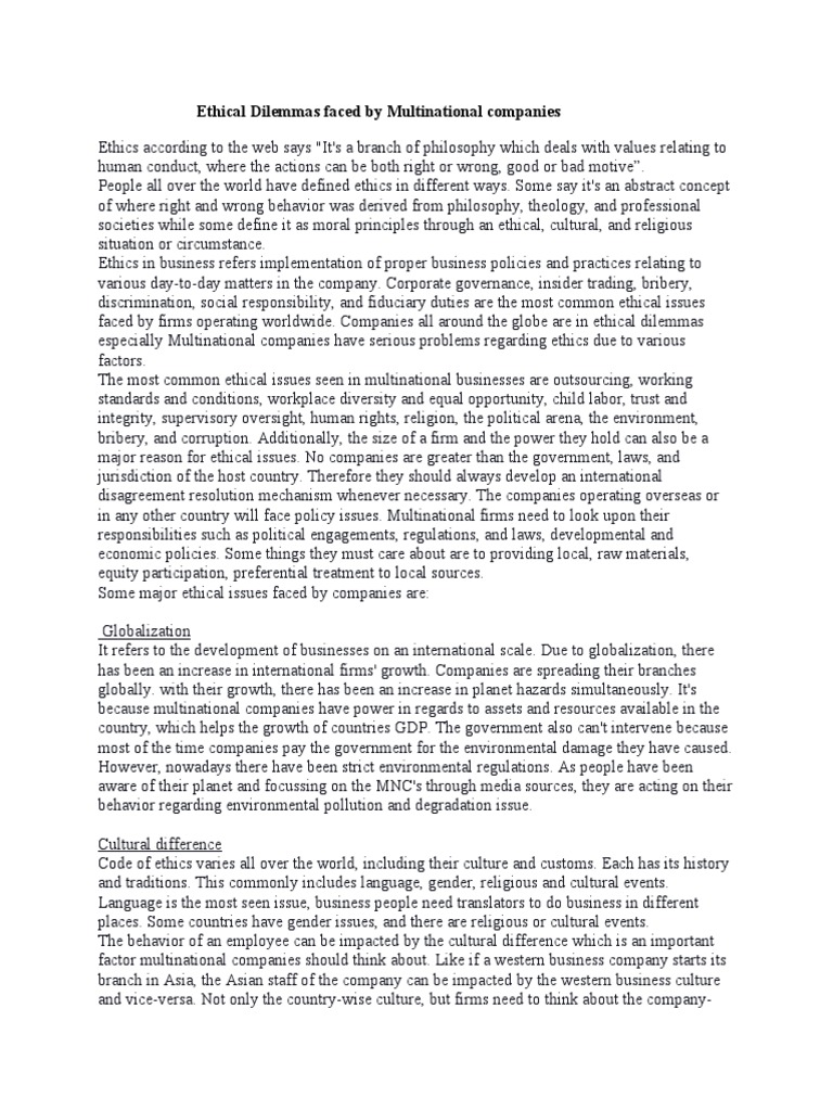 Ethical Dilemmas Faced By Multinational Companies Pdf Apple Inc