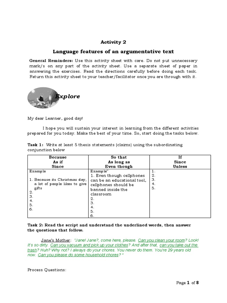 Explore: Language Features of An Argumentative Text | PDF | Verb | Grammar