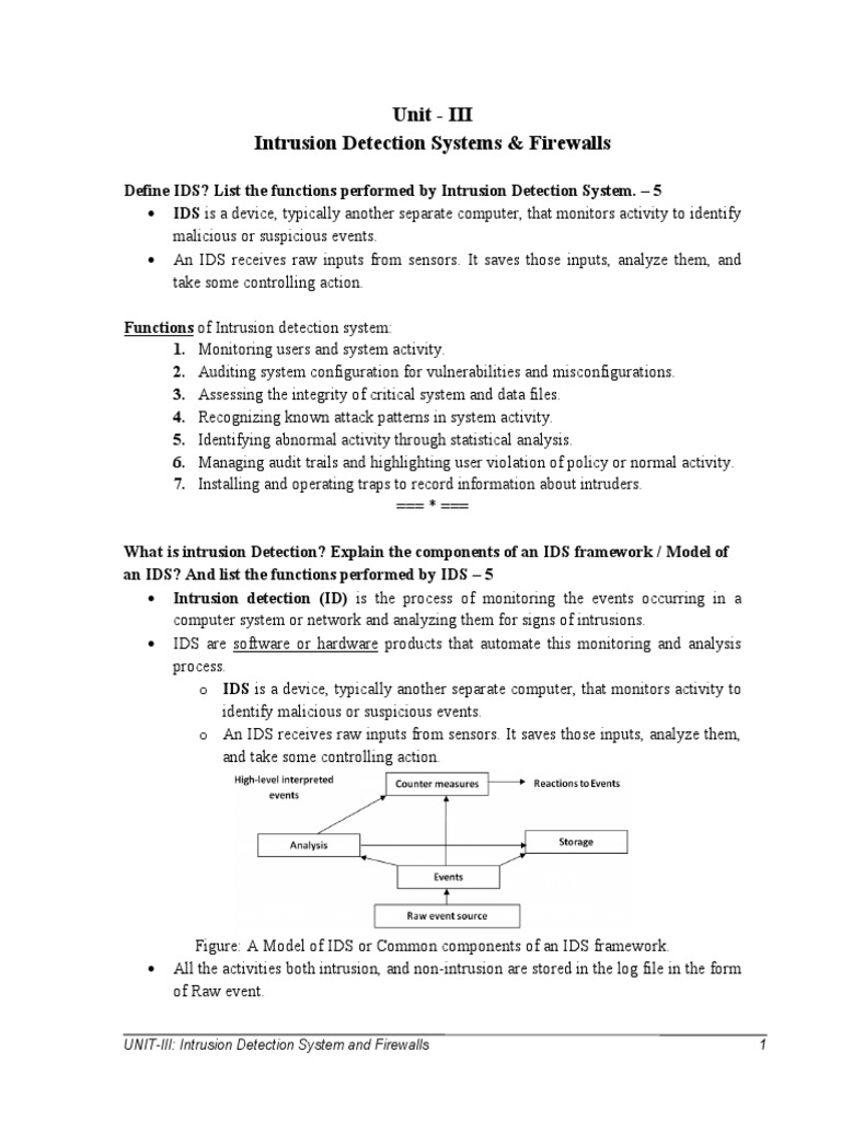 UNIT-III: Intrusion Detection System and Firewalls 1 | PDF | Firewall ...