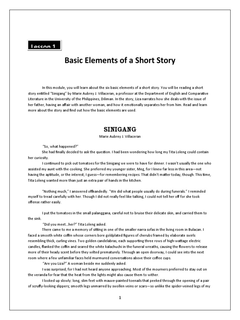 Basic Elements of A Short Story: Lesson 1 | PDF | Narration | Plot ...