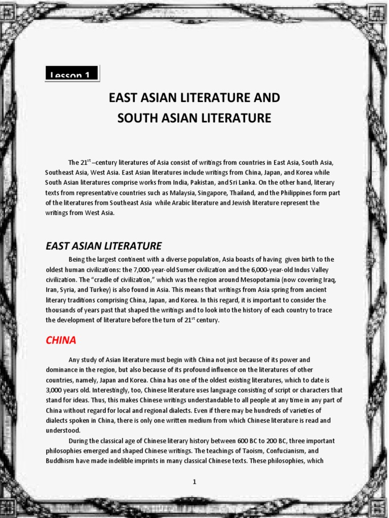 East Asian Literature and South Asian Literature: Lesson 1 | PDF | Asia ...
