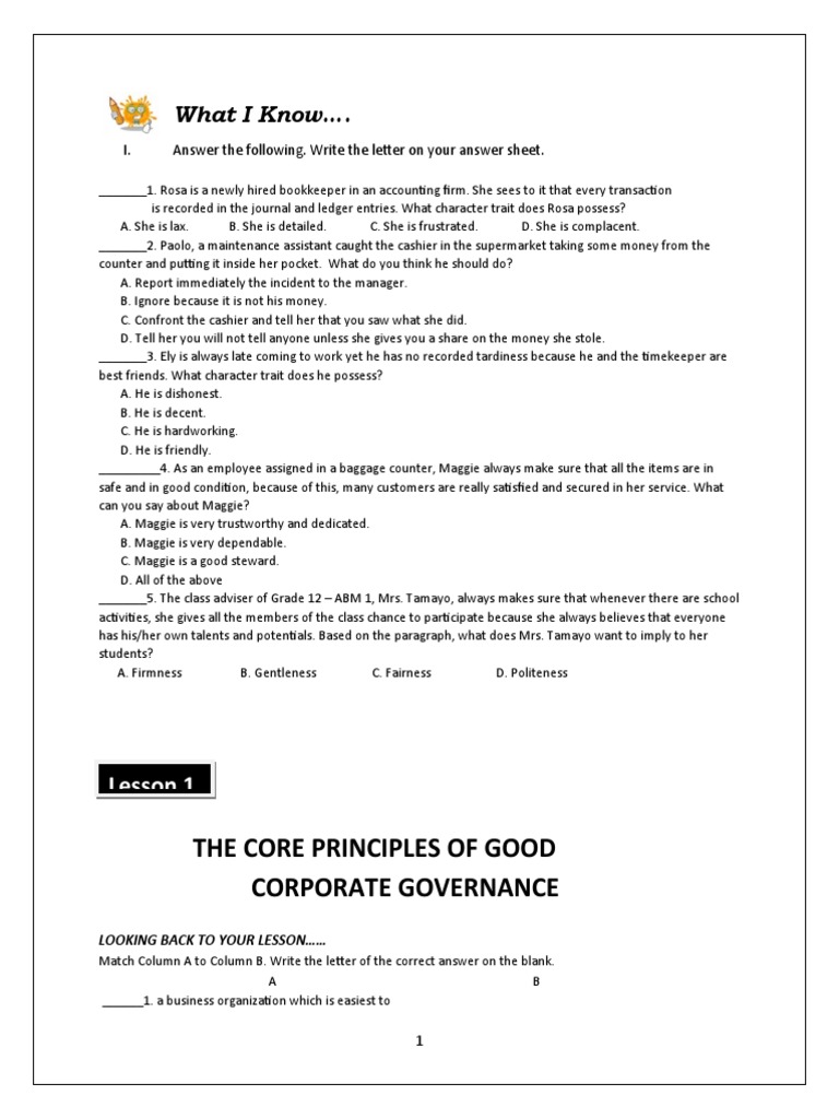 What I Know .: The Core Principles of Good Corporate Governance | PDF ...