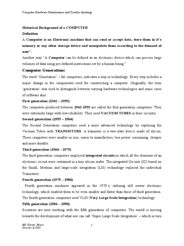 Computer Generations: Computer Hardware Maintenance and Trouble Shooting | Descargar gratis PDF ...