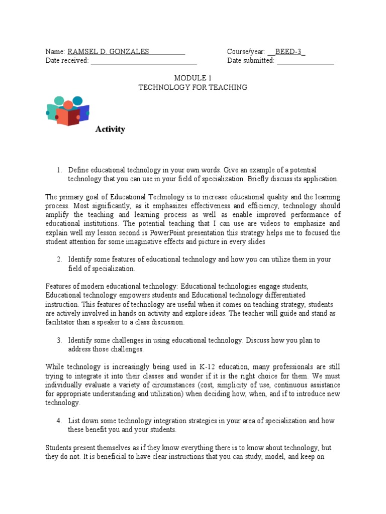 Technology Foe Teaching 1-Module 1-Ramsel D. Gonzales | PDF ...