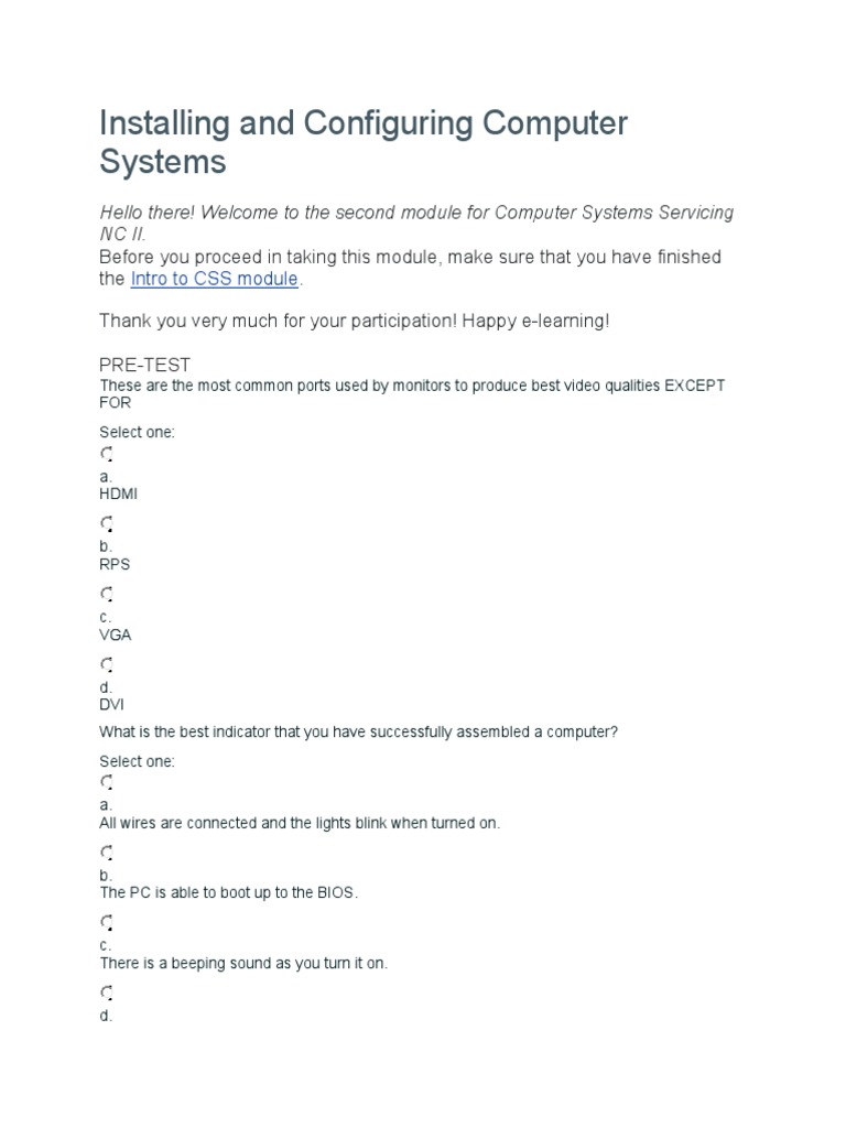 Installing and Configuring Computer Systems | PDF | Electronics | Information And Communications ...