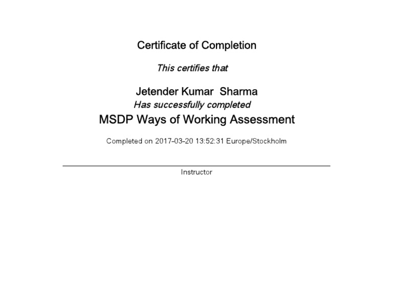 MSDP Assessment Completion Certificate | PDF