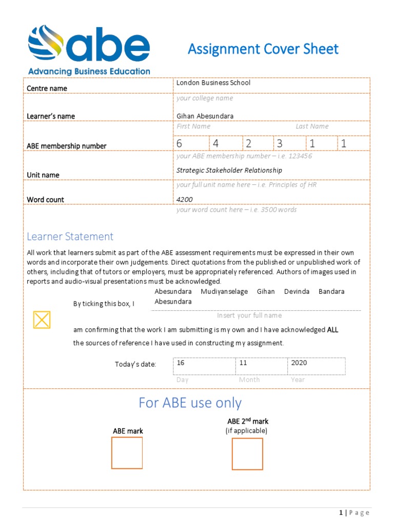 Assignment Cover Sheet: For ABE Use Only | PDF | Negotiation | Banks
