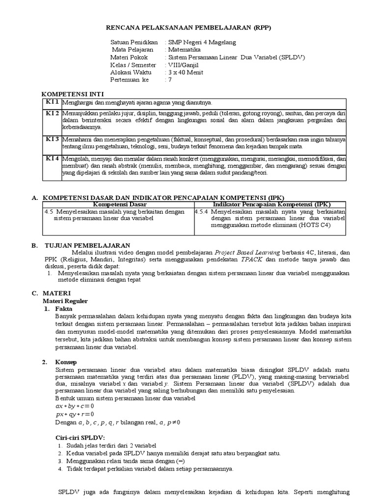 RPP Pert 7 PJBL | PDF | Metode & Bahan Ajar