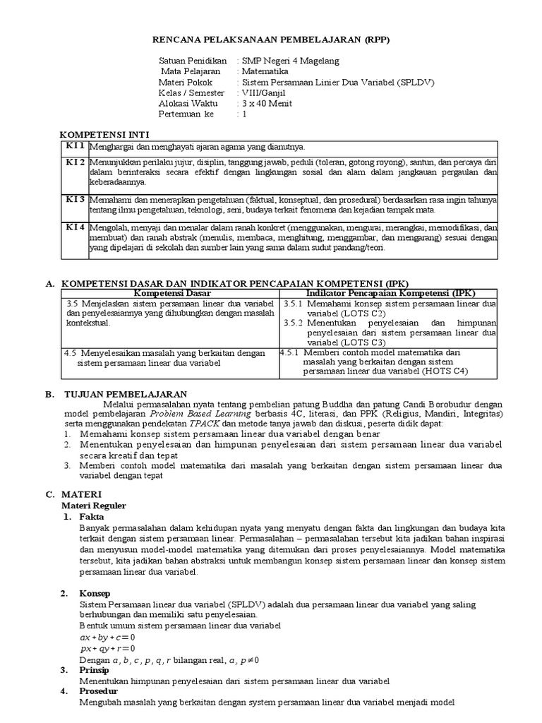 RPP Pert 1 PBL | PDF