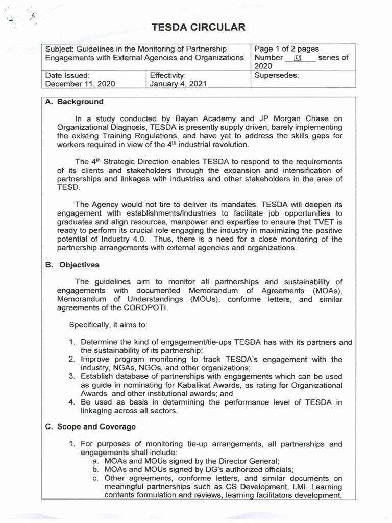 TESDA Circular No. 152-2020 | PDF | Partnership | Memorandum