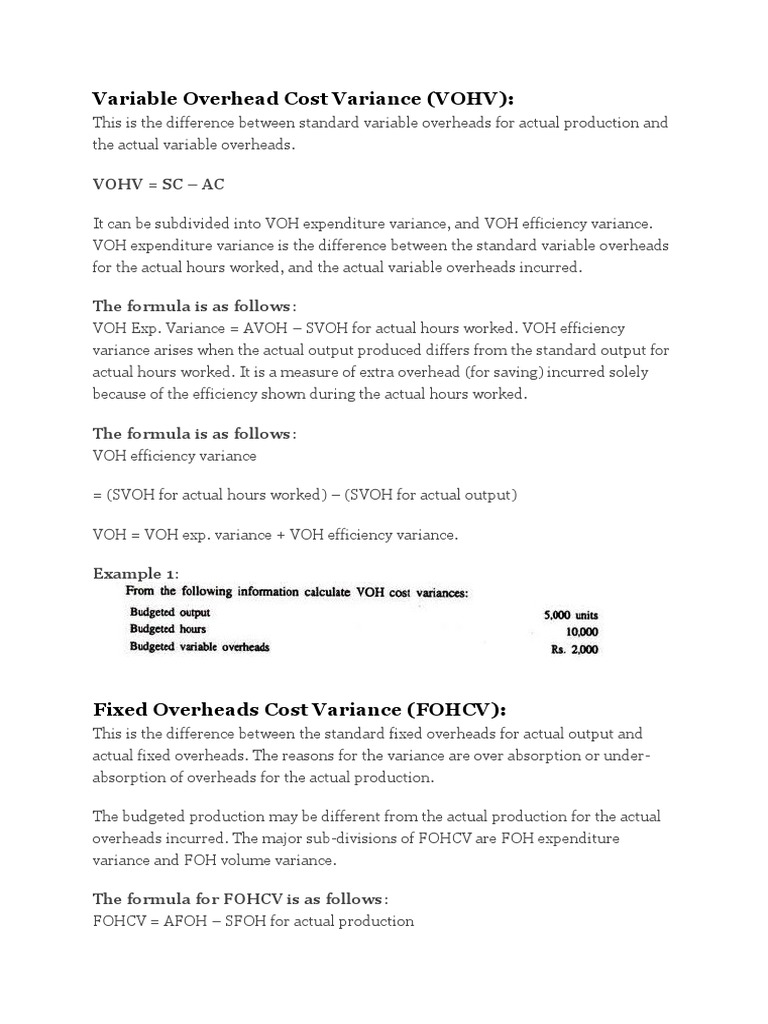 Variable Overhead Cost Variance Vohv Pdf Variance