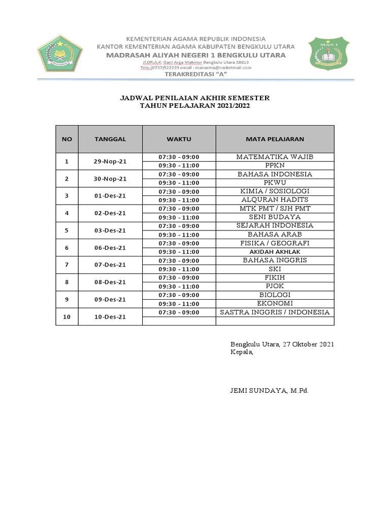 Draf Kegiatan Pas 2021 - 2022 | PDF