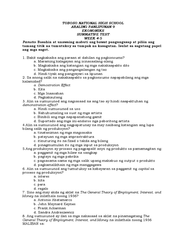 Summative and Performance Task Week 4,5,6 | PDF