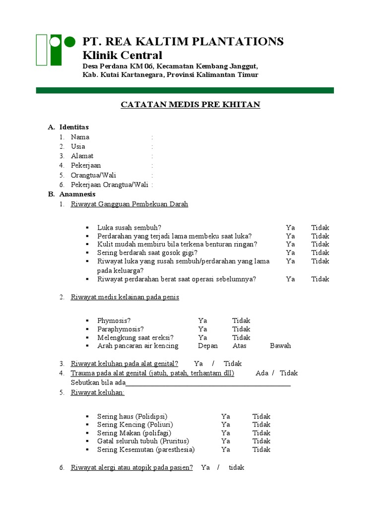 Catatan Medis Pre Khitan | PDF | Kesehatan Holistik