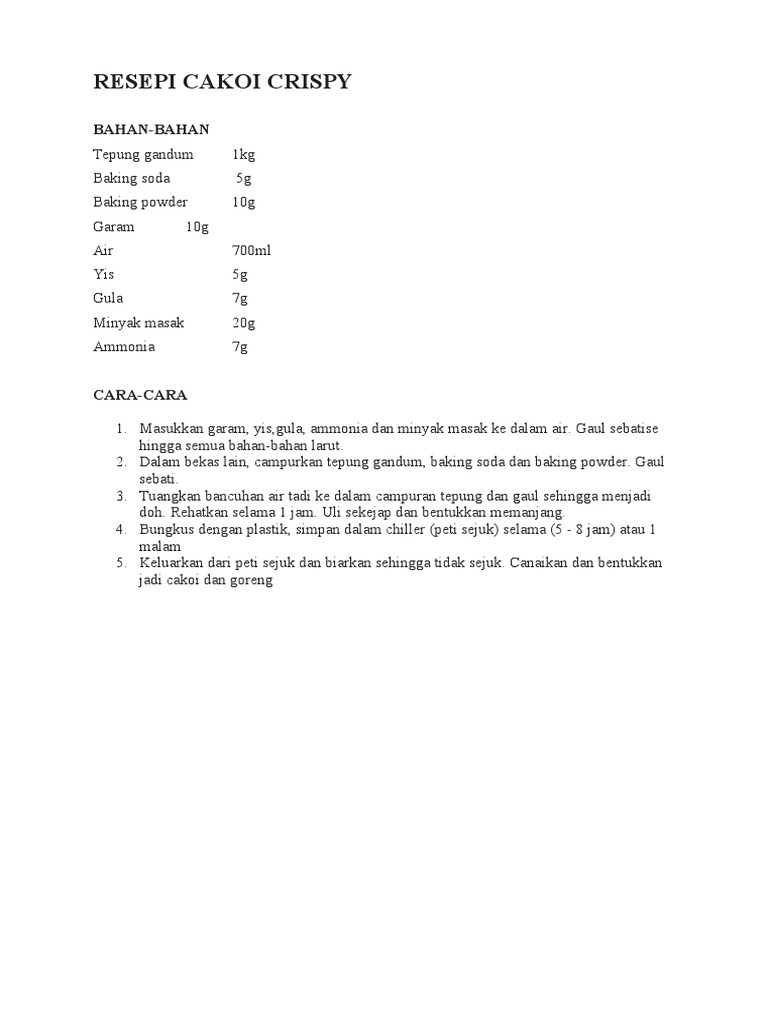 Resepi Cakoi Crispy untuk Berniaga | PDF | Memasak, Makanan, & Anggur ...