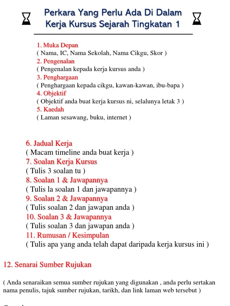 Panduan Kerja Kursus Sejarah Tingkatan 1 | PDF