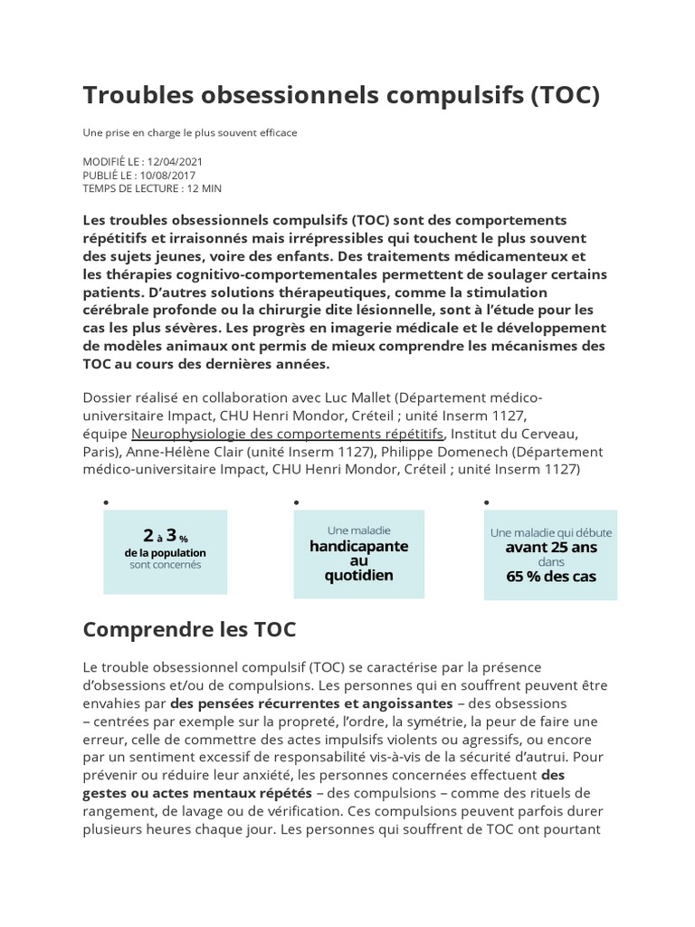 TOC : Comprendre et Traiter Efficacement | PDF | Trouble obsessionnel ...