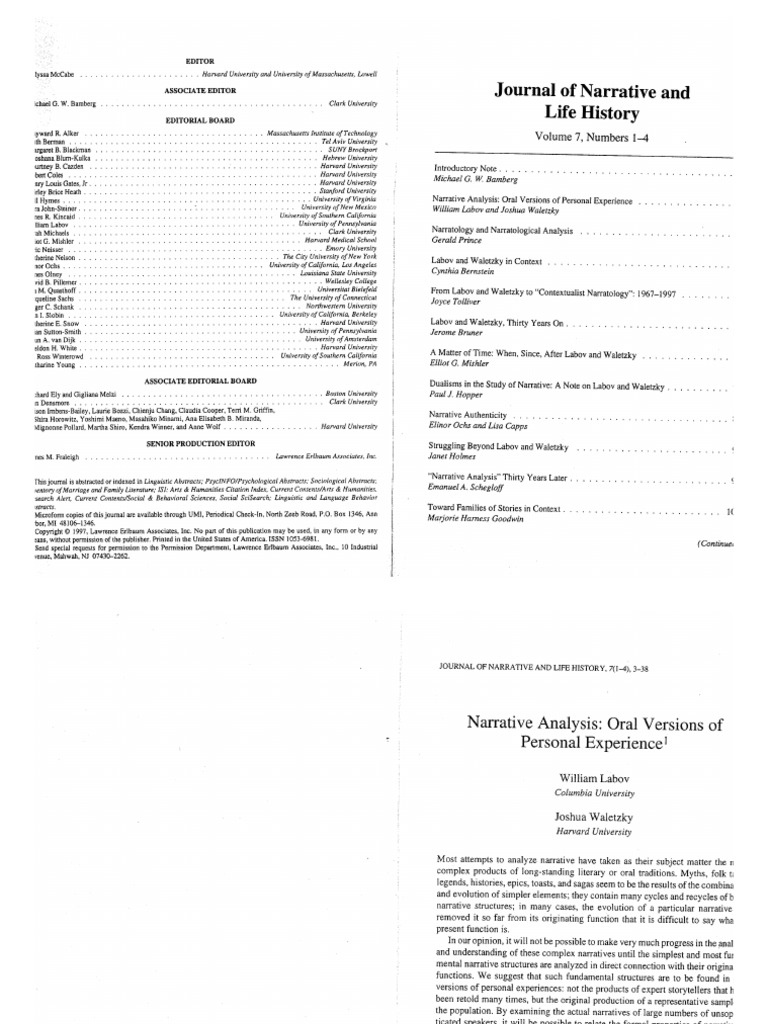 Labov and Waletzky 1967 Narrative Analysis Oral Versions of Personal ...