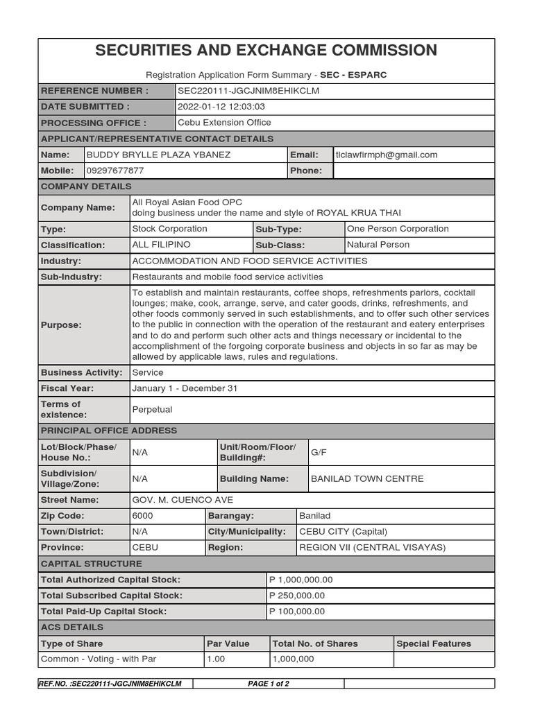 Application Summary Form | PDF | Restaurants | Corporations