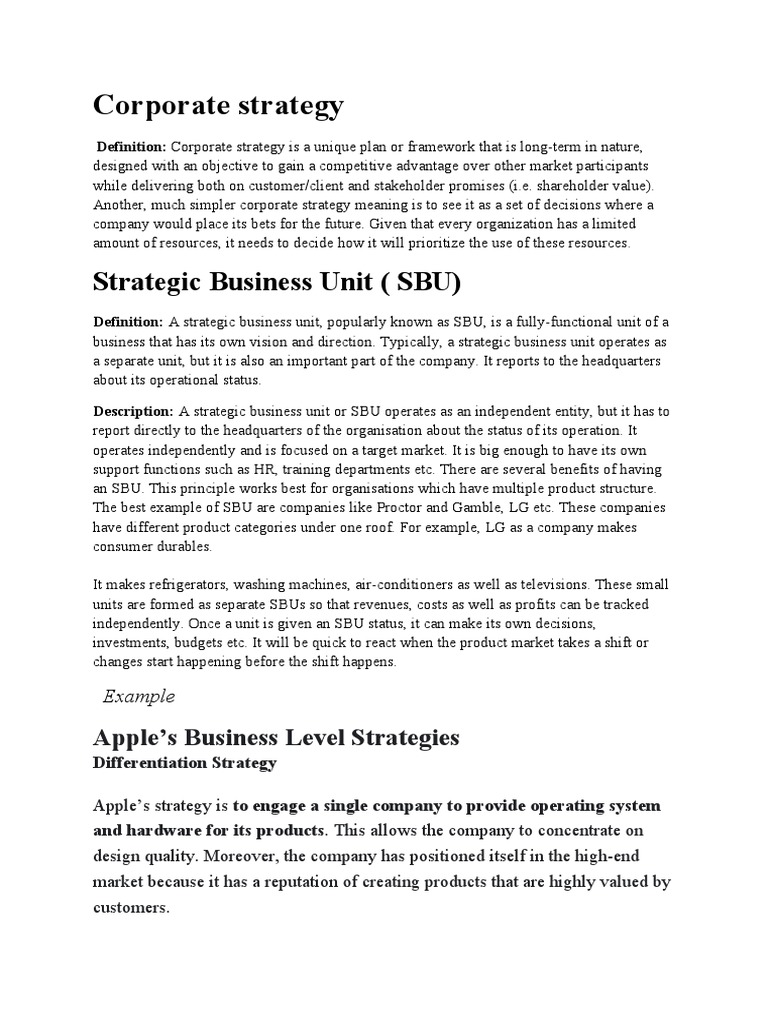 Corporate Strategy: Strategic Business Unit (SBU) | PDF | Strategic ...