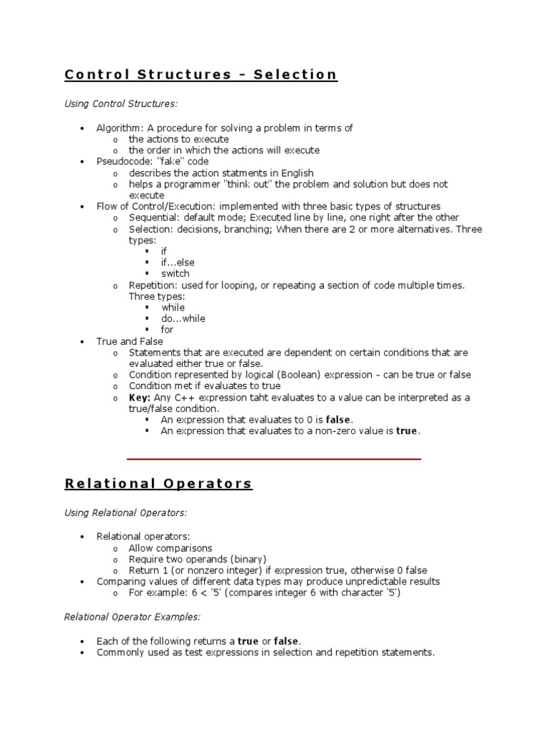 Control Structures: Selection in Programming | PDF | Boolean Data Type ...