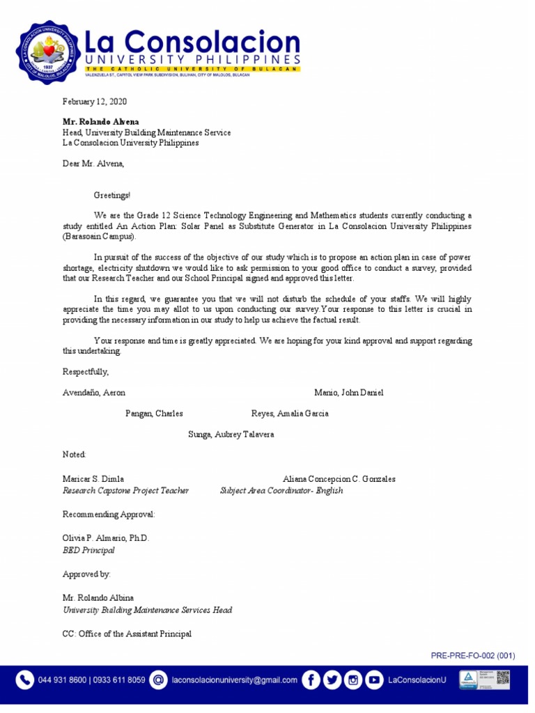 Sample Request Letter To Conduct Survey | PDF