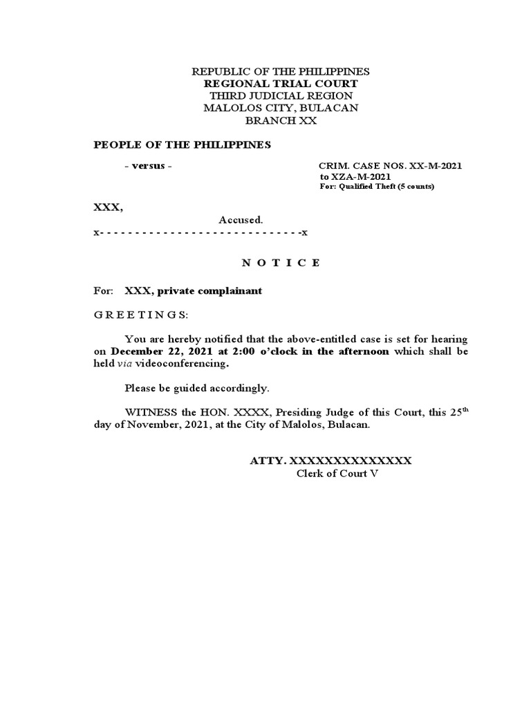 Notice of Hearing | PDF