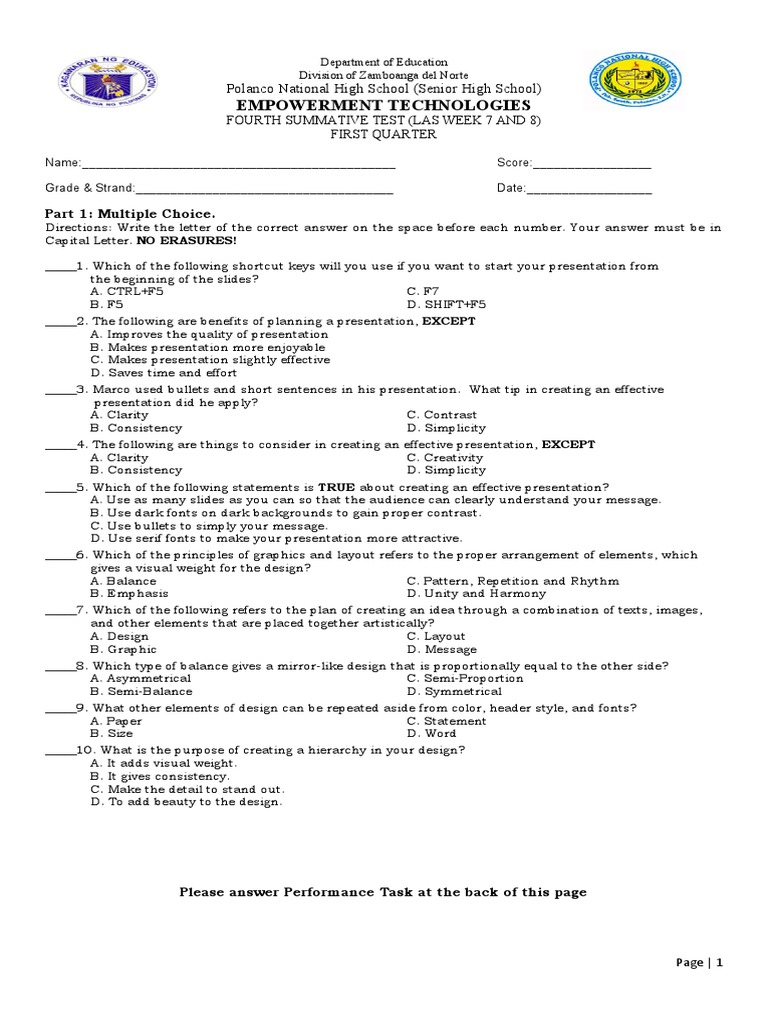 Summative Test Q1 (Week 7 and 8) | PDF | Page Layout | Graphic Design