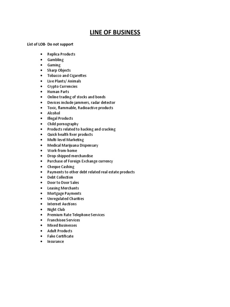 Line of Business: List of LOB-Do Not Support | PDF