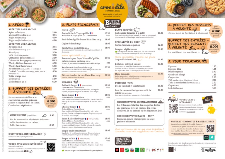 Menu Restaurant Crocodile à Tourcoing | PDF | Hamburgers | sauce