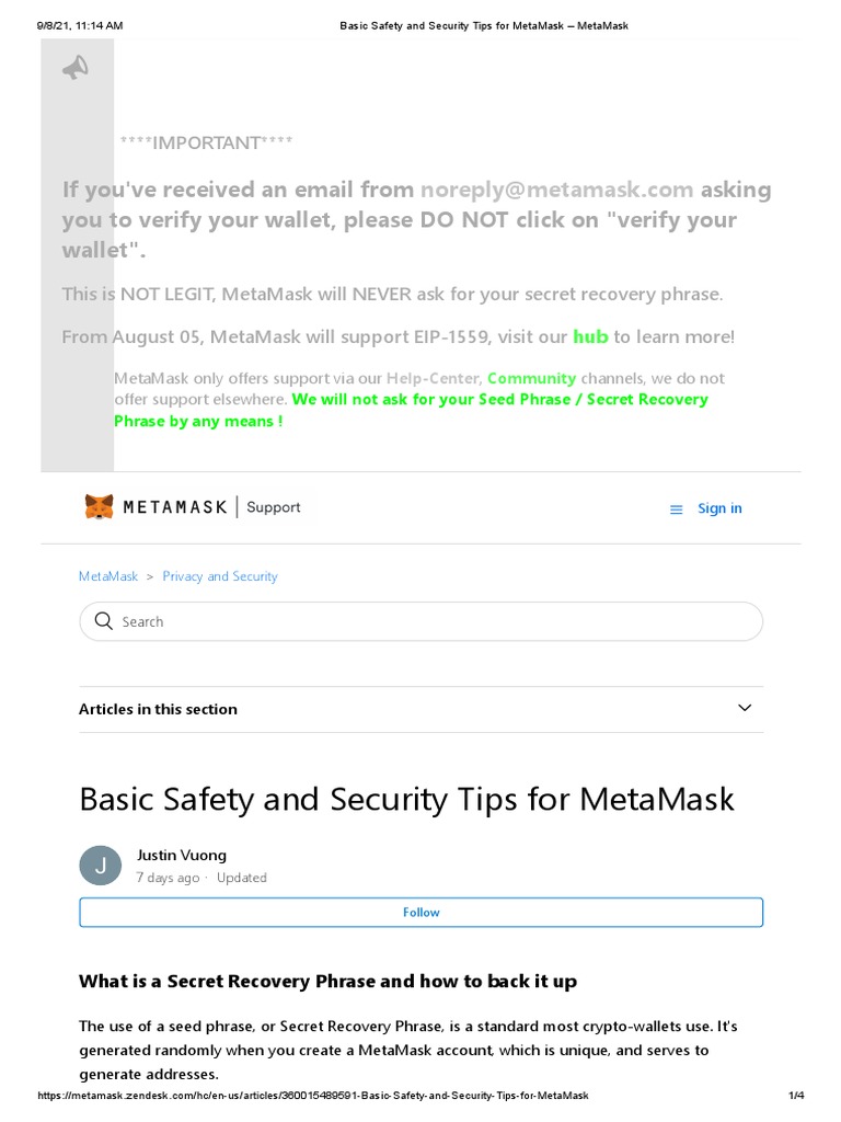 Basic Safety and Security Tips For MetaMask - MetaMask | PDF | Security ...