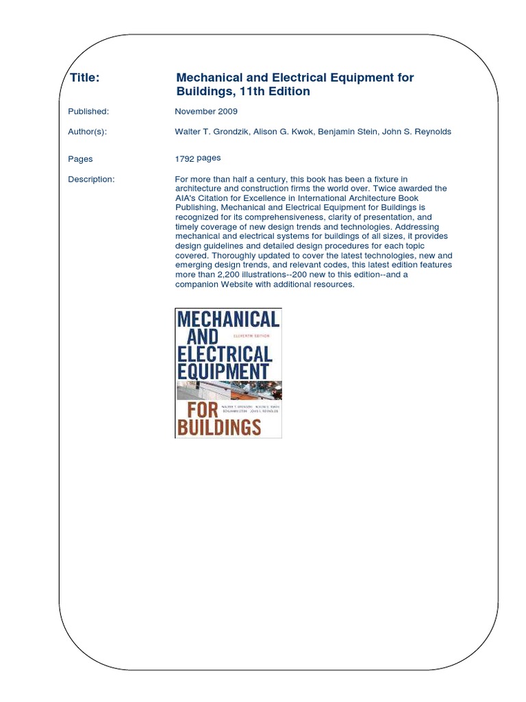Title: Mechanical and Electrical Equipment For Buildings, 11th Edition ...