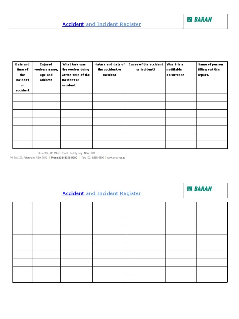 Accident and Incident Register Template | PDF