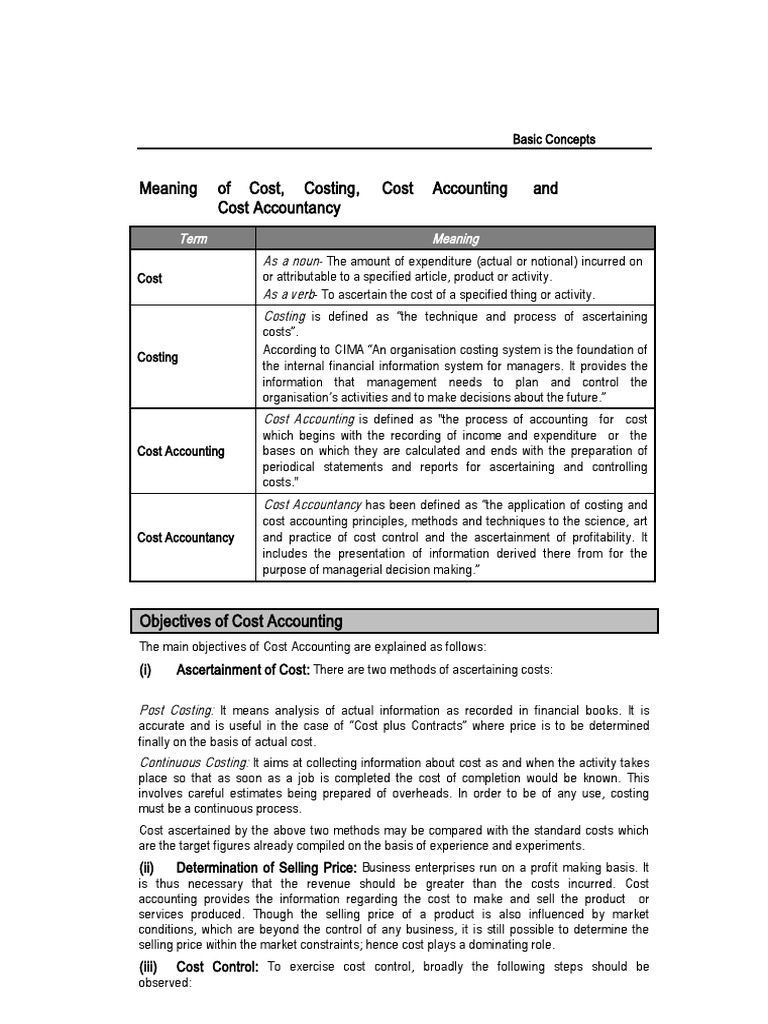 Cost Concepts & Methods of Costing | PDF | Cost Accounting | Accounting