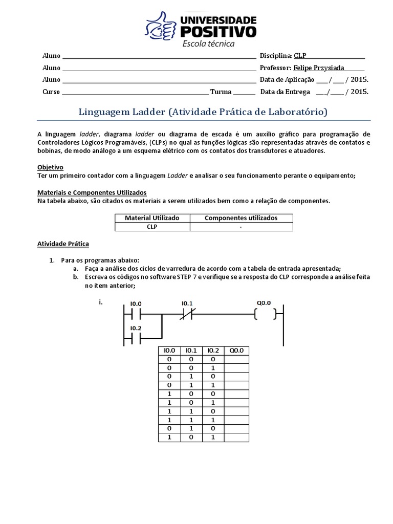 1 - Lab - Linguagem Ladder | PDF | Controlador lógico programável ...