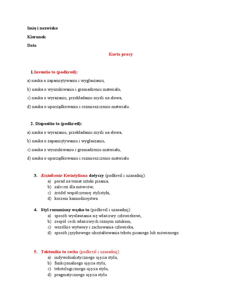 Stylistyka - DZ - Karta Pracy - STYL | PDF