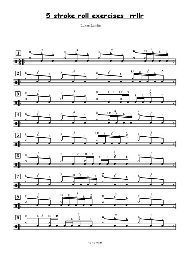 5er Ruf Uebungen Flammed 5 Stroke Roll Exercises | PDF | Drumming
