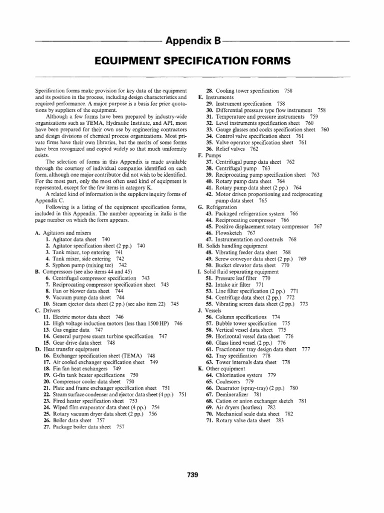 Appendix B Equipment Specification Forms 2005 Chemical Process Equipment | PDF | Pump ...